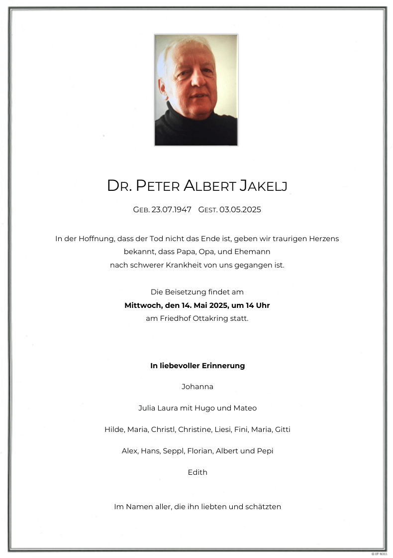 Nachruf Dr. Peter Albert Jakelj - Orchesterverein Concentus21